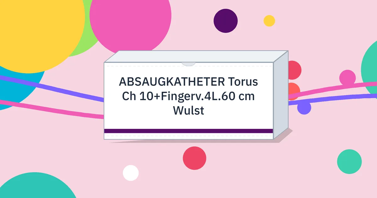 Symbolbild: Packung mit der Aufschrift ABSAUGKATHETER Torus Ch 10+Fingerv.4L.60 cm Wulst (PZN 09091895) – Verfügbarkeit und Bezug in Apotheken in Frankfurt am Main