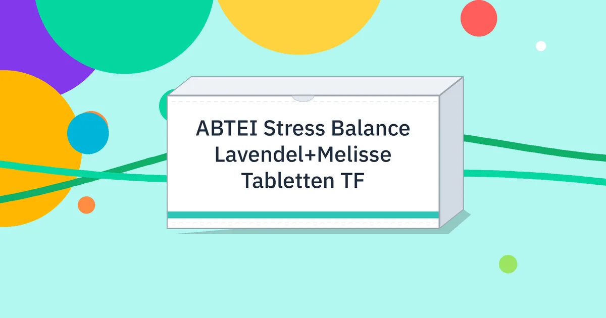 Symbolbild: Packung mit der Aufschrift ABTEI Stress Balance Lavendel+Melisse Tabletten TF (PZN 17944082) – Verfügbarkeit und Bezug in Apotheken in Frankfurt am Main