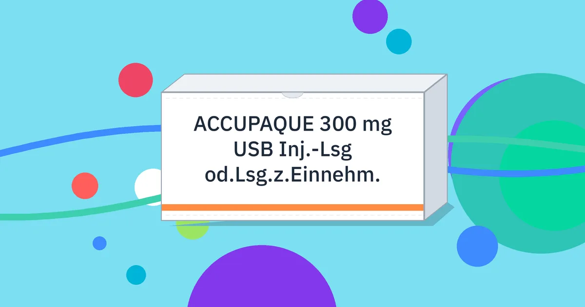 Symbolbild: Packung mit der Aufschrift ACCUPAQUE 300 mg USB Inj.-Lsg od.Lsg.z.Einnehm. (PZN 00500464) – Verfügbarkeit und Bezug in Apotheken in Frankfurt am Main