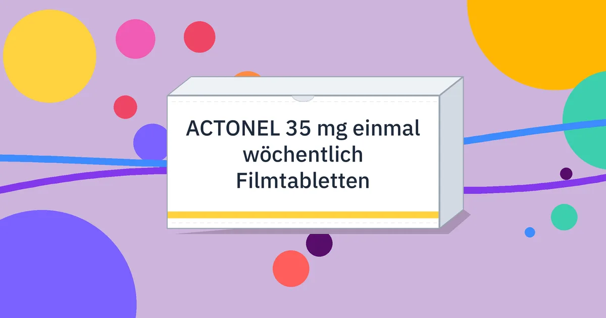 Symbolbild: Packung mit der Aufschrift ACTONEL 35 mg einmal wöchentlich Filmtabletten (PZN 03258302) – Verfügbarkeit und Bezug in Apotheken in Frankfurt am Main