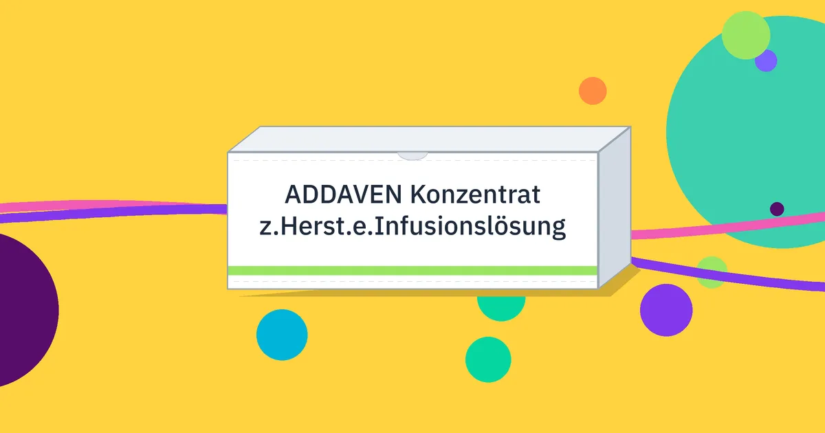 Symbolbild: Packung mit der Aufschrift ADDAVEN Konzentrat z.Herst.e.Infusionslösung (PZN 19119732) – Verfügbarkeit und Bezug in Apotheken in Frankfurt am Main