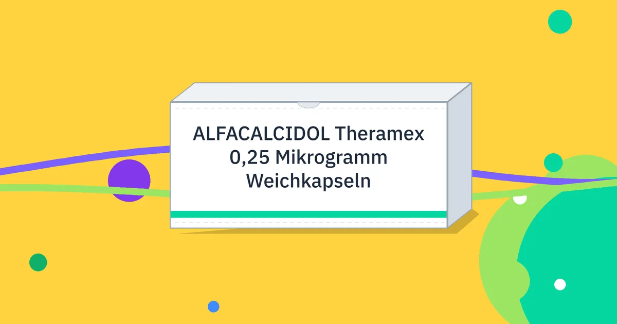 Symbolbild: Packung mit der Aufschrift ALFACALCIDOL Theramex 0,25 Mikrogramm Weichkapseln (PZN 17841910) – Verfügbarkeit und Bezug in Apotheken in Frankfurt am Main