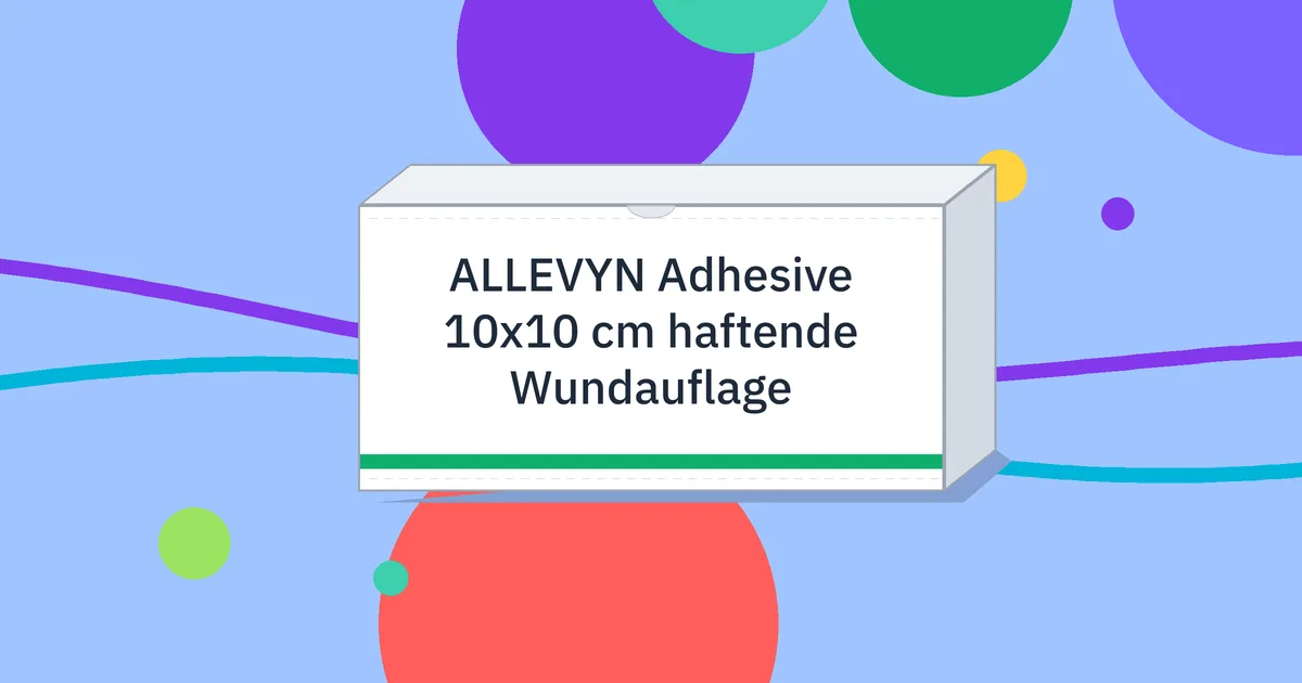 Symbolbild: Packung mit der Aufschrift ALLEVYN Adhesive 10x10 cm haftende Wundauflage (PZN 18034258) – Verfügbarkeit und Bezug in Apotheken in Frankfurt am Main