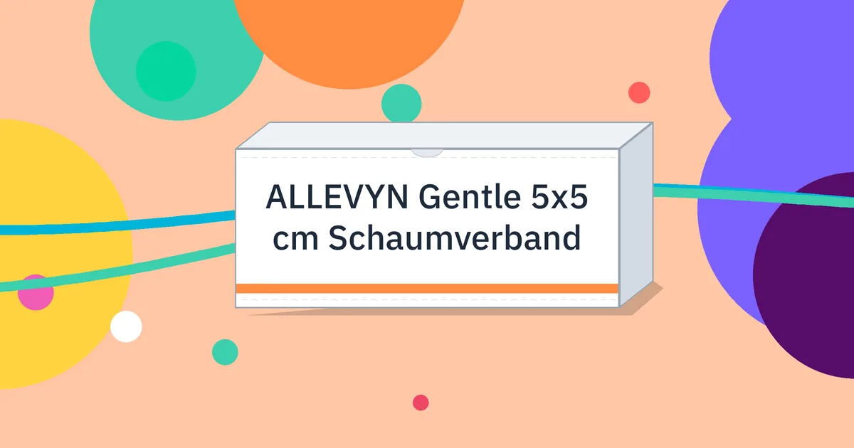 Symbolbild: Packung mit der Aufschrift ALLEVYN Gentle 5x5 cm Schaumverband (PZN 19752062) – Verfügbarkeit und Bezug in Apotheken in Frankfurt am Main