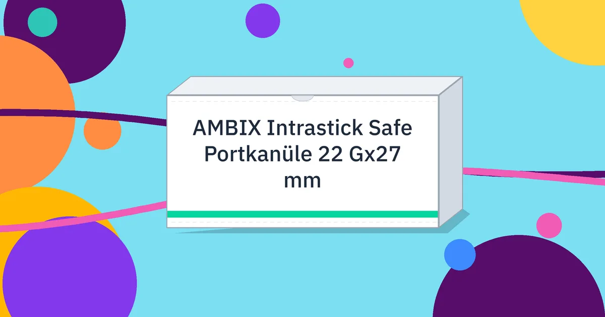 Symbolbild: Packung mit der Aufschrift AMBIX Intrastick Safe Portkanüle 22 Gx27 mm (PZN 09619480) – Verfügbarkeit und Bezug in Apotheken in Frankfurt am Main