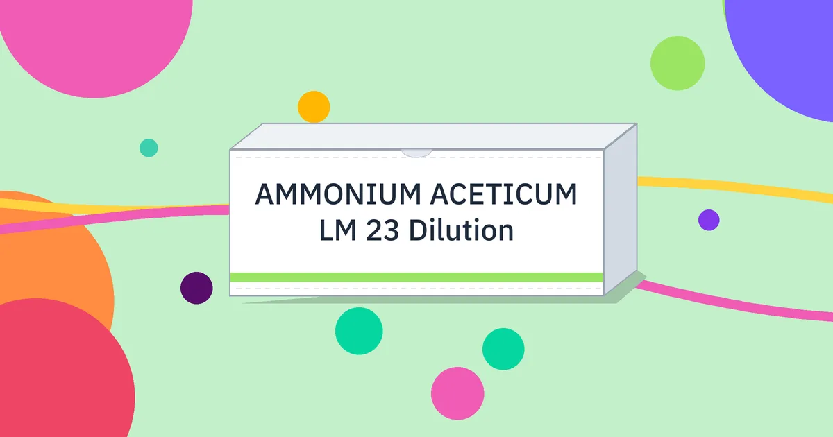 Symbolbild: Packung mit der Aufschrift AMMONIUM ACETICUM LM 23 Dilution (PZN 13319594) – Verfügbarkeit und Bezug in Apotheken in Frankfurt am Main