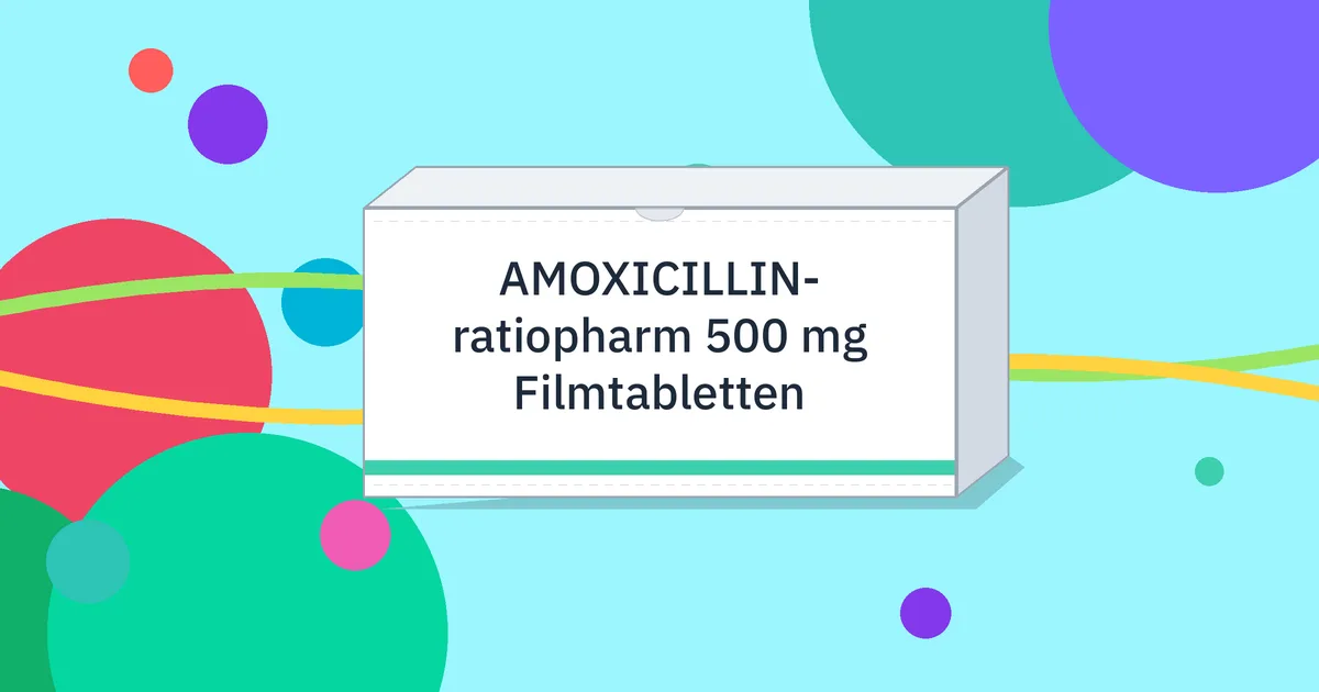 Symbolbild: Packung mit der Aufschrift AMOXICILLIN-ratiopharm 500 mg Filmtabletten (PZN 02394374) – Verfügbarkeit und Bezug in Apotheken in Frankfurt am Main