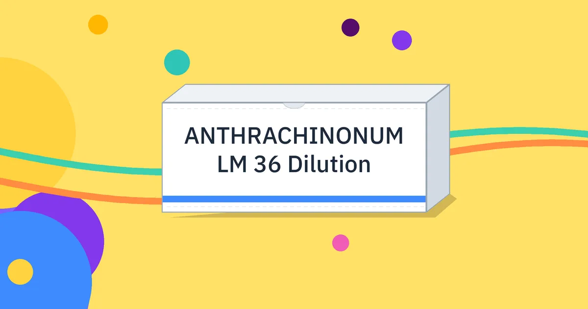 Symbolbild: Packung mit der Aufschrift ANTHRACHINONUM LM 36 Dilution (PZN 13371011) – Verfügbarkeit und Bezug in Apotheken in Frankfurt am Main