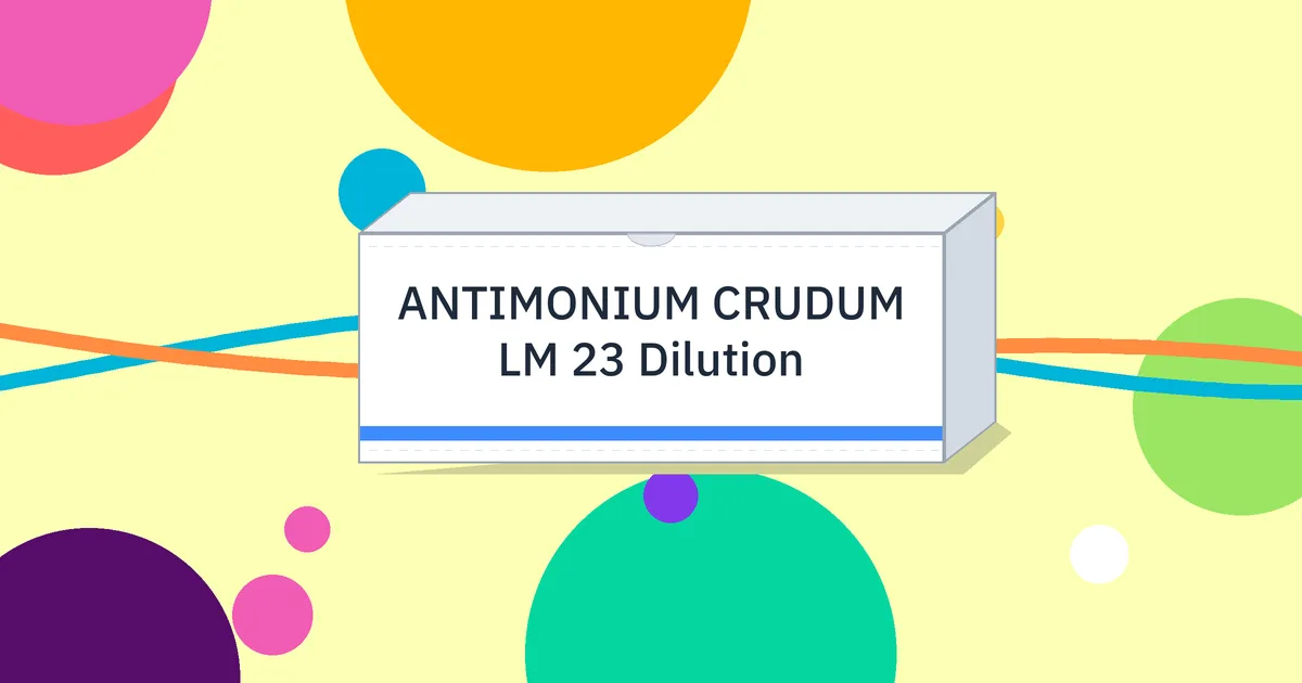 Symbolbild: Packung mit der Aufschrift ANTIMONIUM CRUDUM LM 23 Dilution (PZN 12763915) – Verfügbarkeit und Bezug in Apotheken in Frankfurt am Main