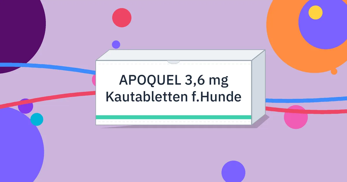 Symbolbild: Packung mit der Aufschrift APOQUEL 3,6 mg Kautabletten f.Hunde (PZN 18426633) – Verfügbarkeit und Bezug in Apotheken in Frankfurt am Main