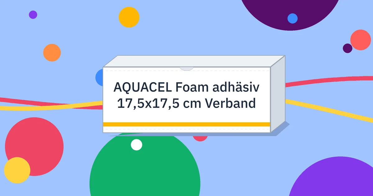 Symbolbild: Packung mit der Aufschrift AQUACEL Foam adhäsiv 17,5x17,5 cm Verband (PZN 10101386) – Verfügbarkeit und Bezug in Apotheken in Frankfurt am Main