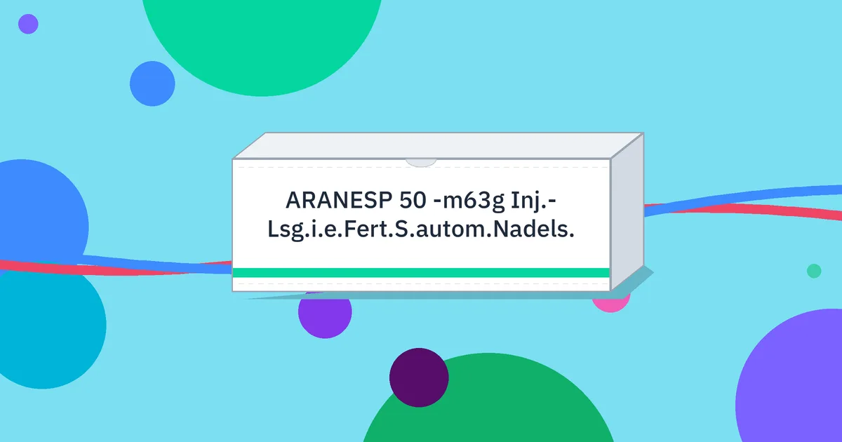 Symbolbild: Packung mit der Aufschrift ARANESP 50 -m63g Inj.-Lsg.i.e.Fert.S.autom.Nadels. (PZN 06811053) – Verfügbarkeit und Bezug in Apotheken in Frankfurt am Main