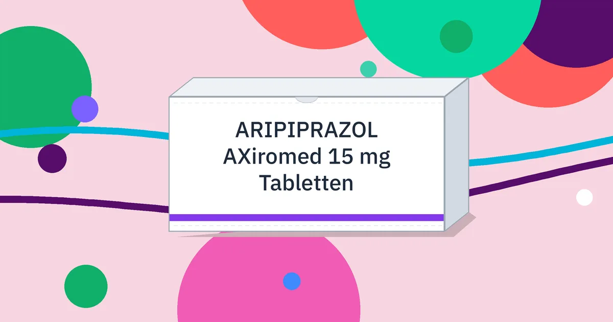 Symbolbild: Packung mit der Aufschrift ARIPIPRAZOL AXiromed 15 mg Tabletten (PZN 14446113) – Verfügbarkeit und Bezug in Apotheken in Frankfurt am Main