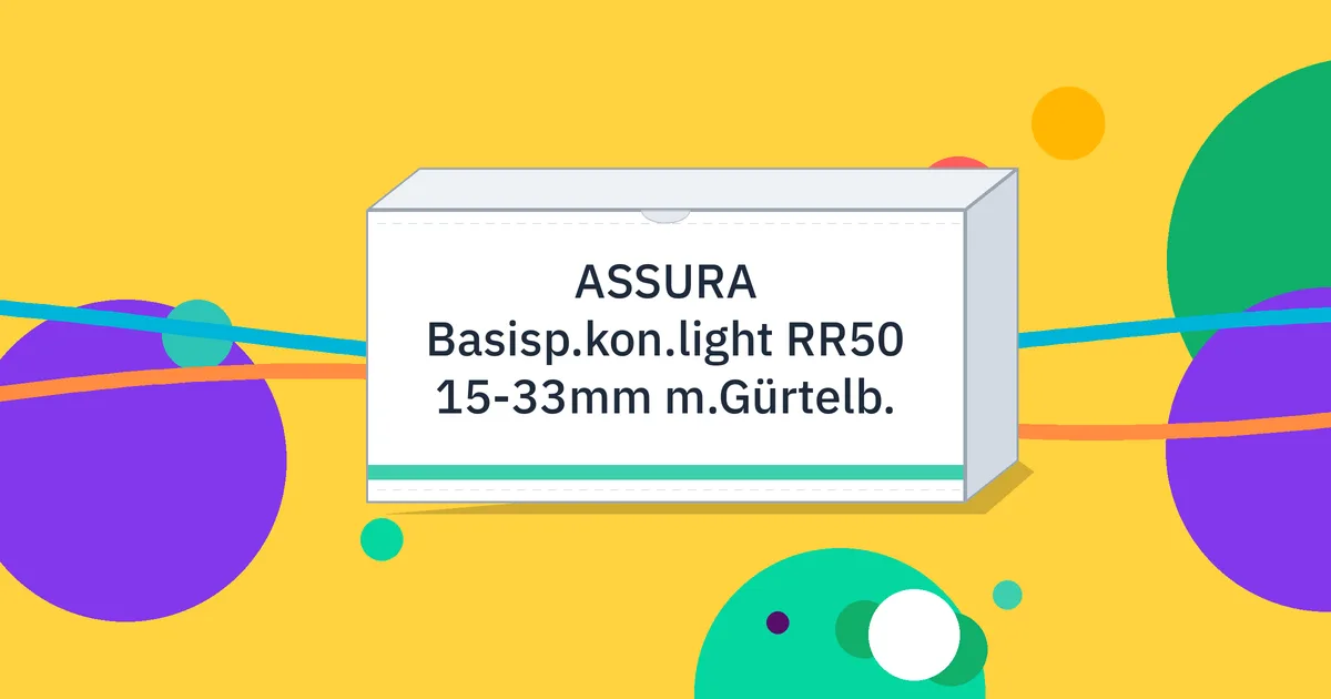 Symbolbild: Packung mit der Aufschrift ASSURA Basisp.kon.light RR50 15-33mm m.Gürtelb. (PZN 02857035) – Verfügbarkeit und Bezug in Apotheken in Frankfurt am Main