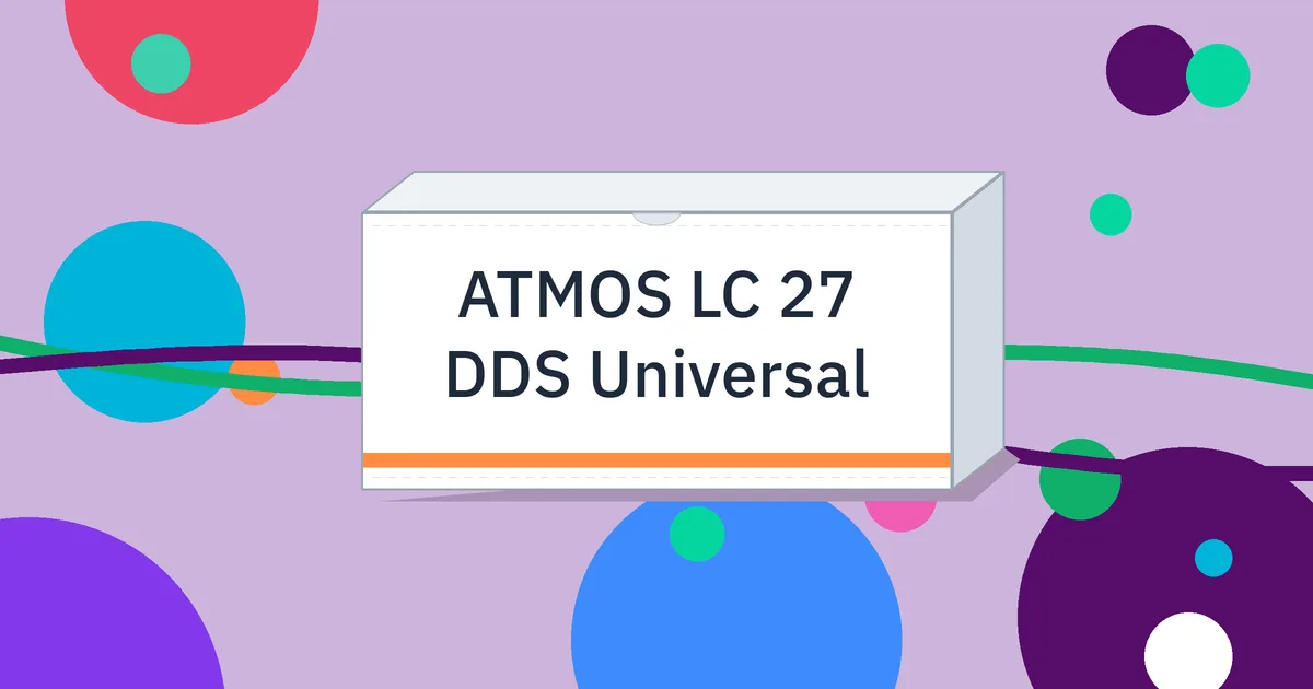 Symbolbild: Packung mit der Aufschrift ATMOS LC 27 DDS Universal (PZN 16740408) – Verfügbarkeit und Bezug in Apotheken in Frankfurt am Main