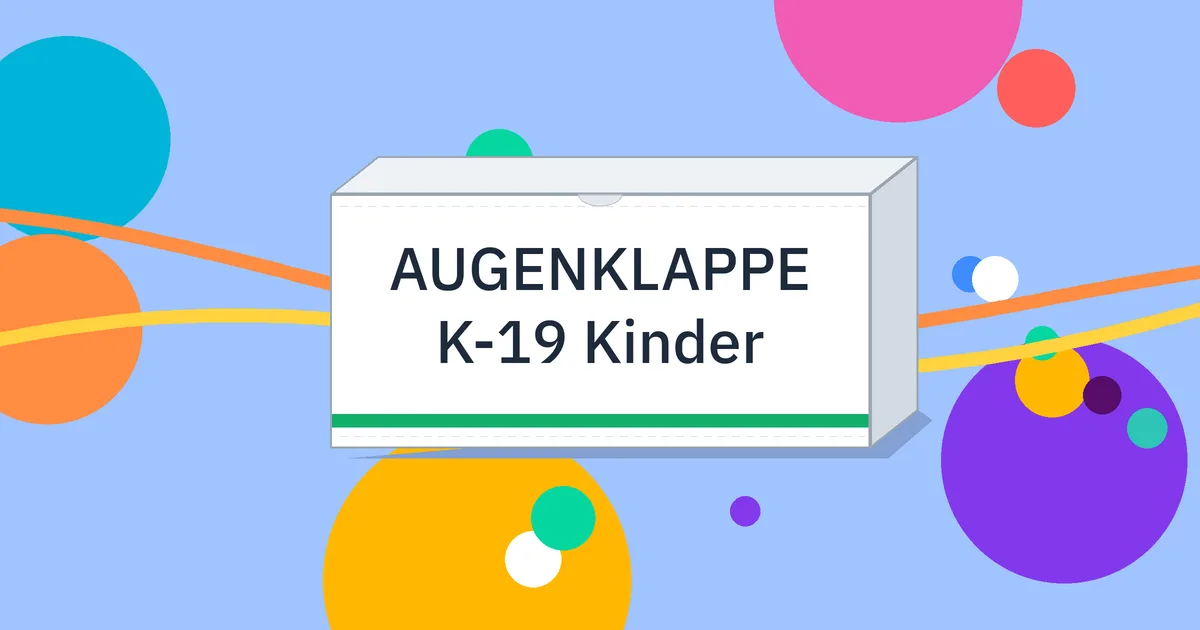 Symbolbild: Packung mit der Aufschrift AUGENKLAPPE K-19 Kinder (PZN 06110563) – Verfügbarkeit und Bezug in Apotheken in Frankfurt am Main