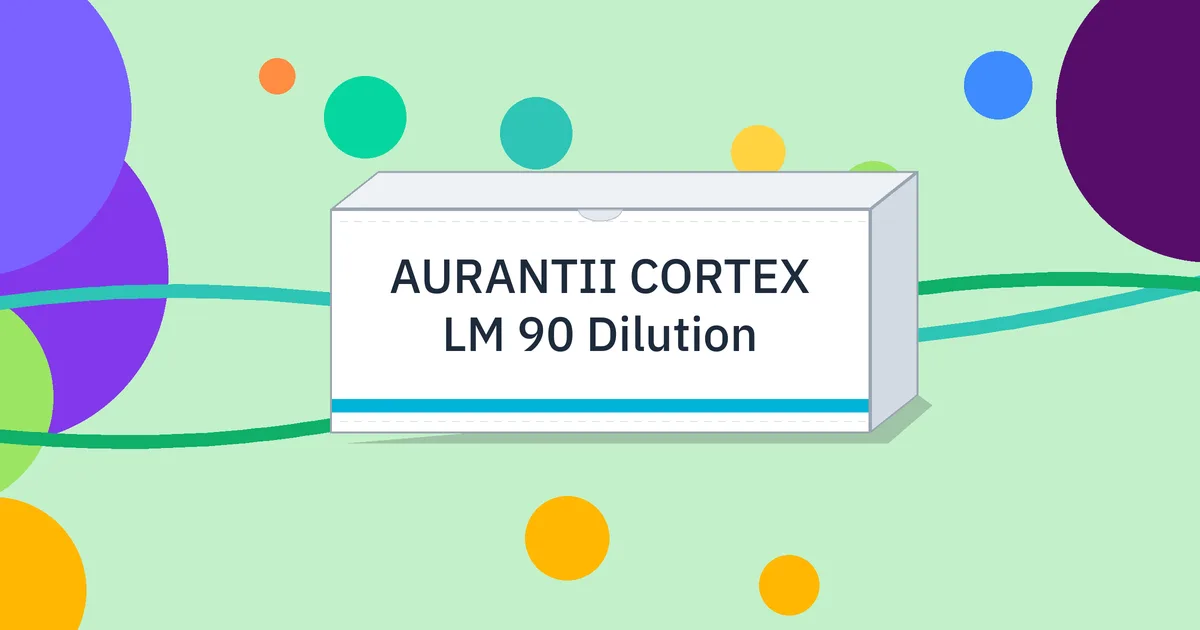 Symbolbild: Packung mit der Aufschrift AURANTII CORTEX LM 90 Dilution (PZN 13373582) – Verfügbarkeit und Bezug in Apotheken in Frankfurt am Main