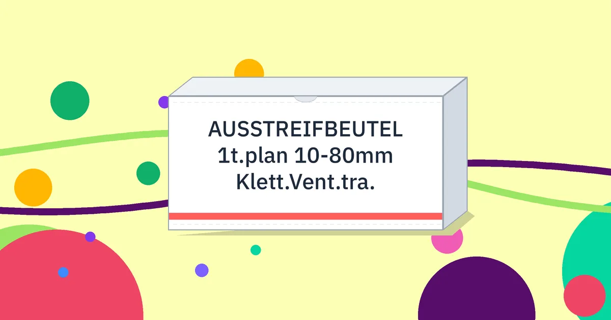 Symbolbild: Packung mit der Aufschrift AUSSTREIFBEUTEL 1t.plan 10-80mm Klett.Vent.tra. (PZN 17940629) – Verfügbarkeit und Bezug in Apotheken in Frankfurt am Main