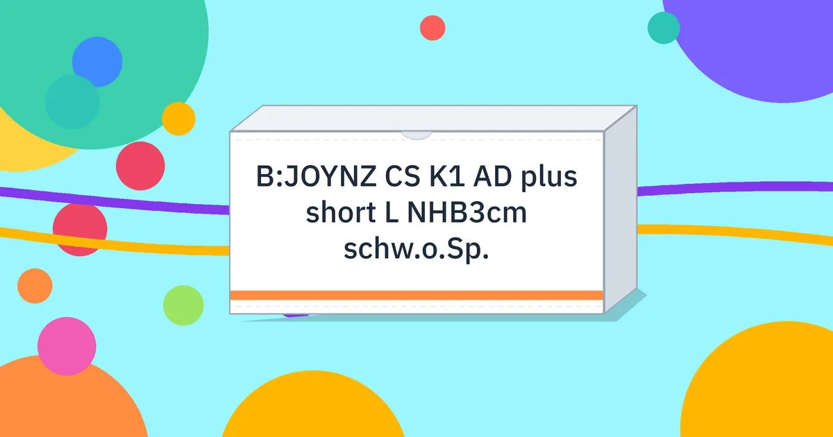 Symbolbild: Packung mit der Aufschrift B:JOYNZ CS K1 AD plus short L NHB3cm schw.o.Sp. (PZN 20529553) – Verfügbarkeit und Bezug in Apotheken in Frankfurt am Main