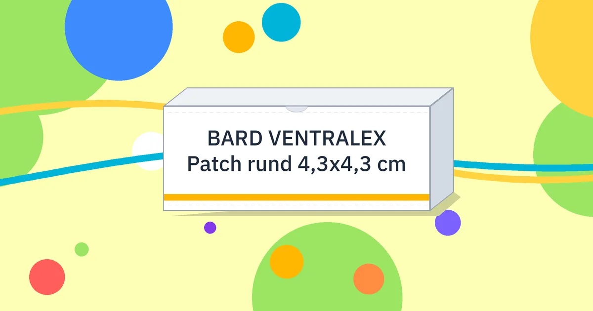 Symbolbild: Packung mit der Aufschrift BARD VENTRALEX Patch rund 4,3x4,3 cm (PZN 03751221) – Verfügbarkeit und Bezug in Apotheken in Frankfurt am Main