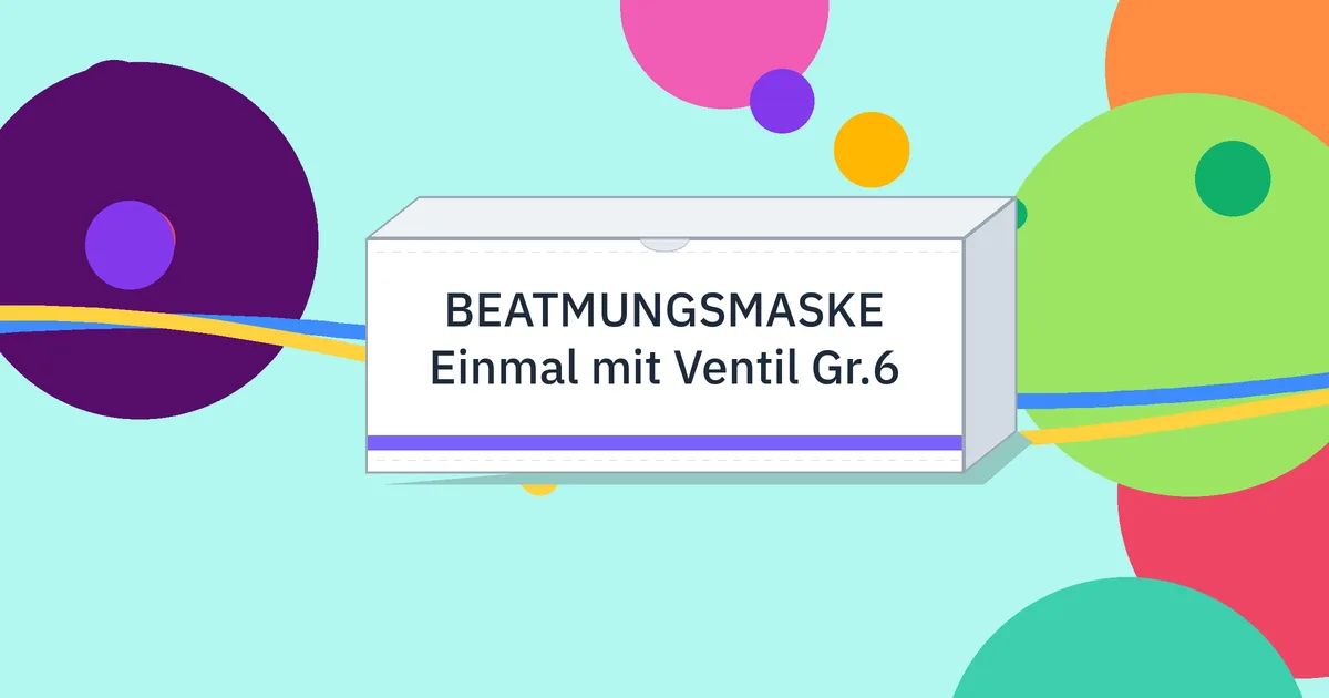 Symbolbild: Packung mit der Aufschrift BEATMUNGSMASKE Einmal mit Ventil Gr.6 (PZN 09384893) – Verfügbarkeit und Bezug in Apotheken in Frankfurt am Main
