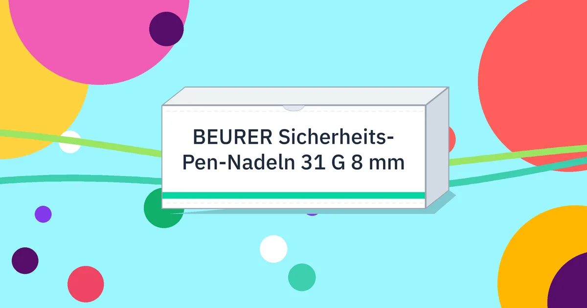 Symbolbild: Packung mit der Aufschrift BEURER Sicherheits-Pen-Nadeln 31 G 8 mm (PZN 19452905) – Verfügbarkeit und Bezug in Apotheken in Frankfurt am Main