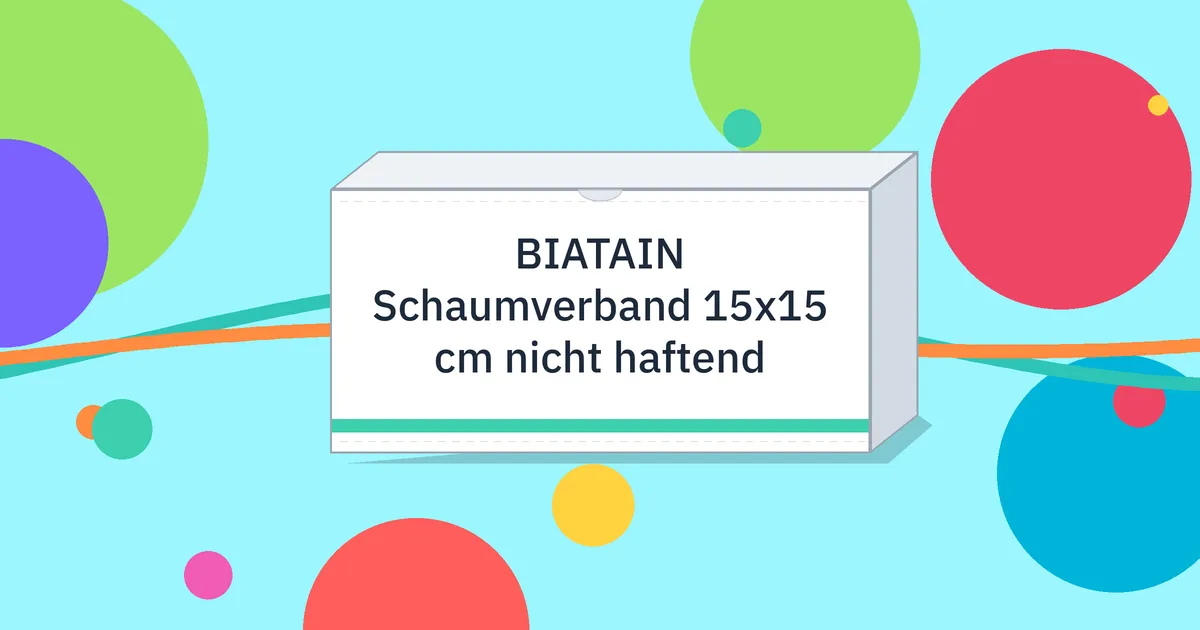 Symbolbild: Packung mit der Aufschrift BIATAIN Schaumverband 15x15 cm nicht haftend (PZN 18120348) – Verfügbarkeit und Bezug in Apotheken in Frankfurt am Main