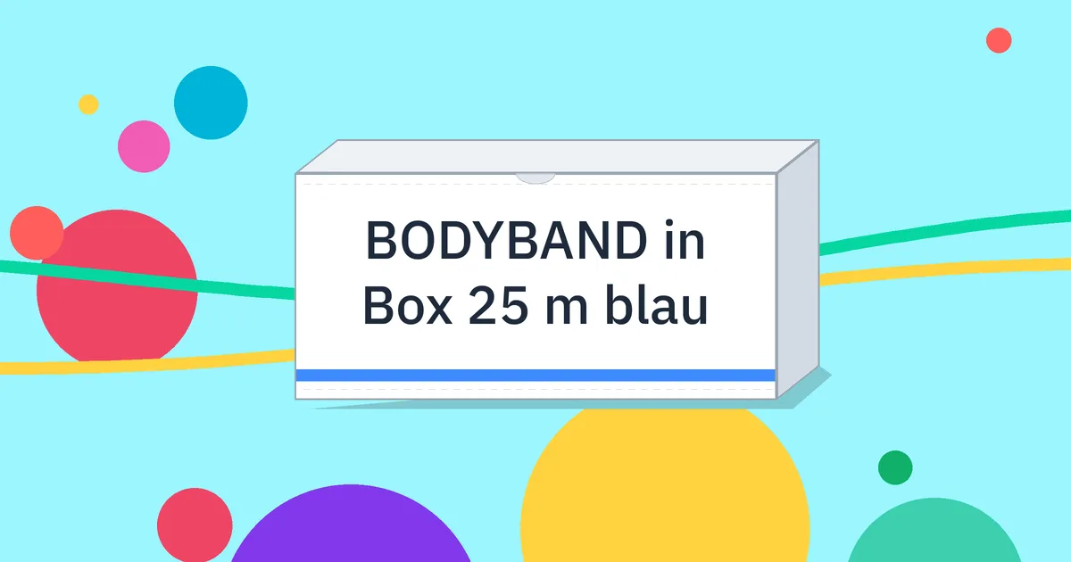 Symbolbild: Packung mit der Aufschrift BODYBAND in Box 25 m blau (PZN 10076607) – Verfügbarkeit und Bezug in Apotheken in Frankfurt am Main