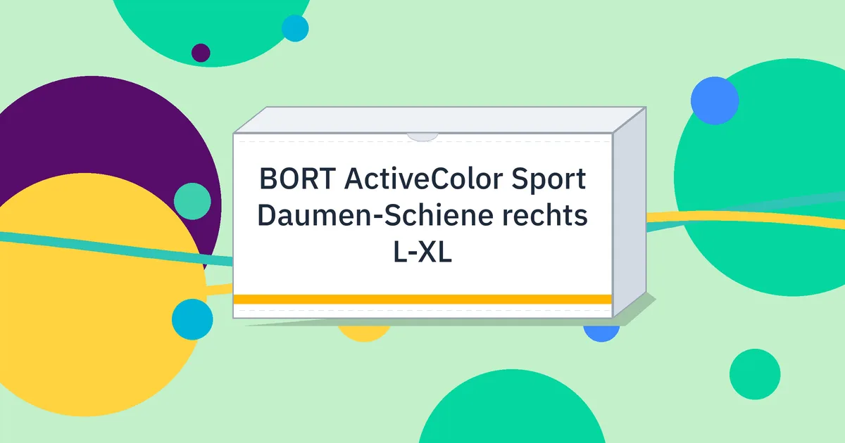 Symbolbild: Packung mit der Aufschrift BORT ActiveColor Sport Daumen-Schiene rechts L-XL (PZN 13424517) – Verfügbarkeit und Bezug in Apotheken in Frankfurt am Main