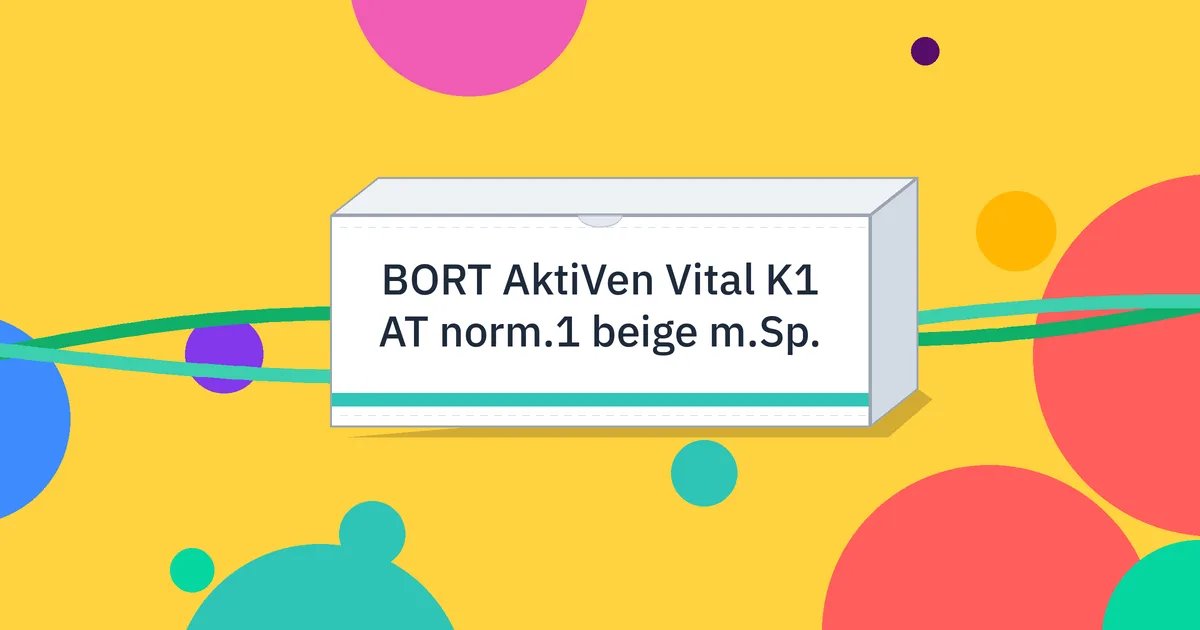 Symbolbild: Packung mit der Aufschrift BORT AktiVen Vital K1 AT norm.1 beige m.Sp. (PZN 13738411) – Verfügbarkeit und Bezug in Apotheken in Frankfurt am Main