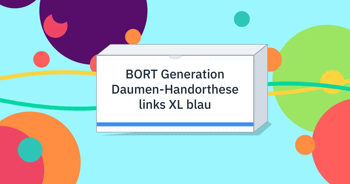 Symbolbild: Packung mit der Aufschrift BORT Generation Daumen-Handorthese links XL blau (PZN 13911766) – Verfügbarkeit und Bezug in Apotheken in Frankfurt am Main