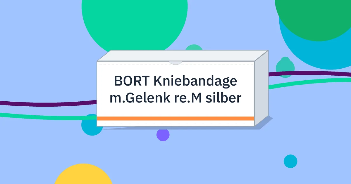 Symbolbild: Packung mit der Aufschrift BORT Kniebandage m.Gelenk re.M silber (PZN 11055323) – Verfügbarkeit und Bezug in Apotheken in Frankfurt am Main