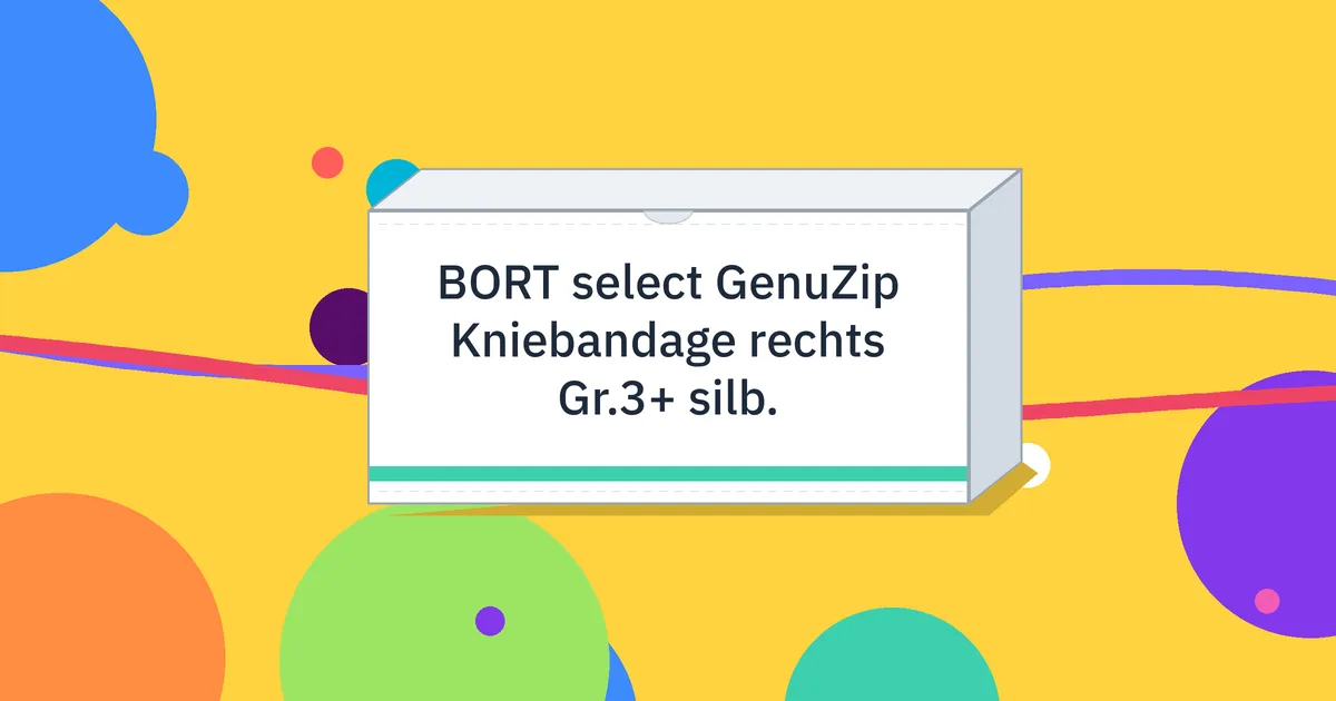 Symbolbild: Packung mit der Aufschrift BORT select GenuZip Kniebandage rechts Gr.3+ silb. (PZN 16844183) – Verfügbarkeit und Bezug in Apotheken in Frankfurt am Main