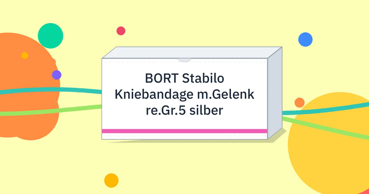 Symbolbild: Packung mit der Aufschrift BORT Stabilo Kniebandage m.Gelenk re.Gr.5 silber (PZN 16845946) – Verfügbarkeit und Bezug in Apotheken in Frankfurt am Main