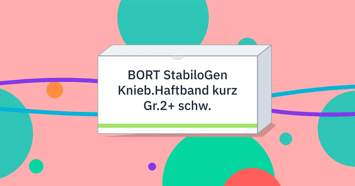 Symbolbild: Packung mit der Aufschrift BORT StabiloGen Knieb.Haftband kurz Gr.2+ schw. (PZN 19634776) – Verfügbarkeit und Bezug in Apotheken in Frankfurt am Main