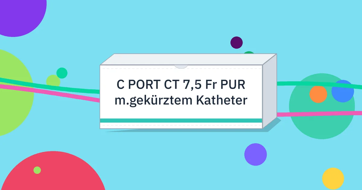 Symbolbild: Packung mit der Aufschrift C PORT CT 7,5 Fr PUR m.gekürztem Katheter (PZN 12396262) – Verfügbarkeit und Bezug in Apotheken in Frankfurt am Main