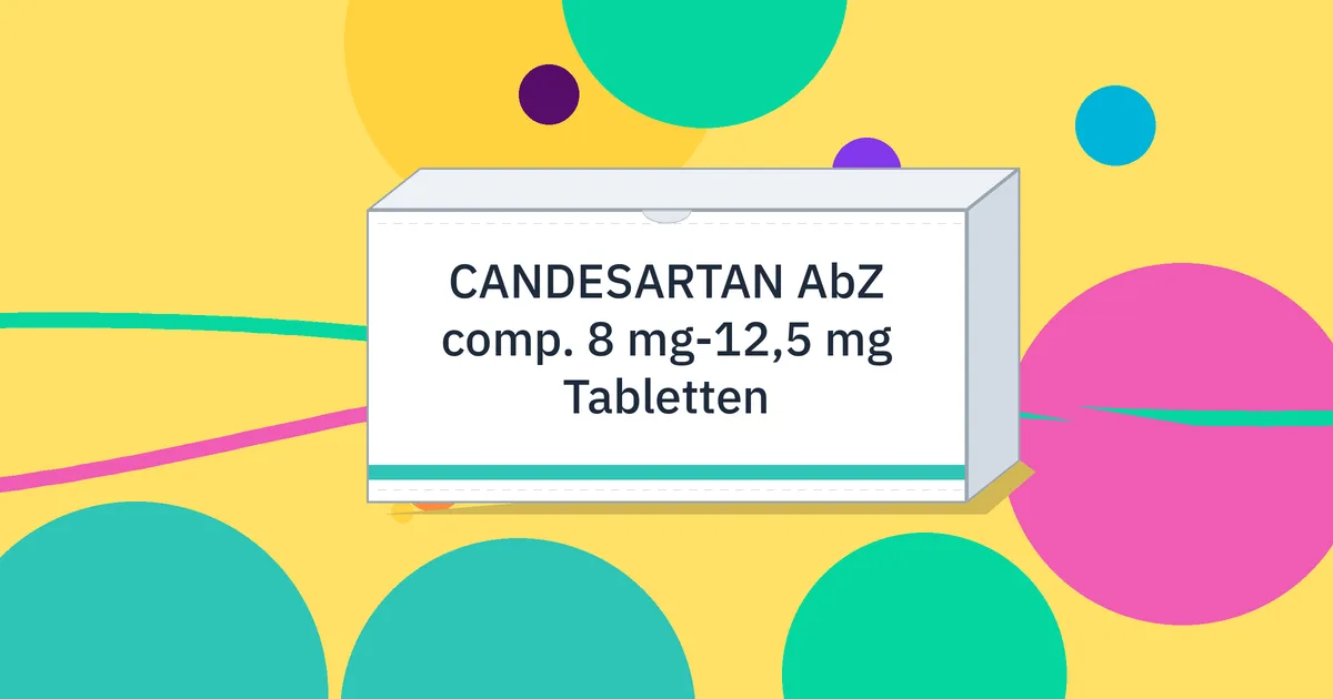 Symbolbild: Packung mit der Aufschrift CANDESARTAN AbZ comp. 8 mg-12,5 mg Tabletten (PZN 09123916) – Verfügbarkeit und Bezug in Apotheken in Frankfurt am Main