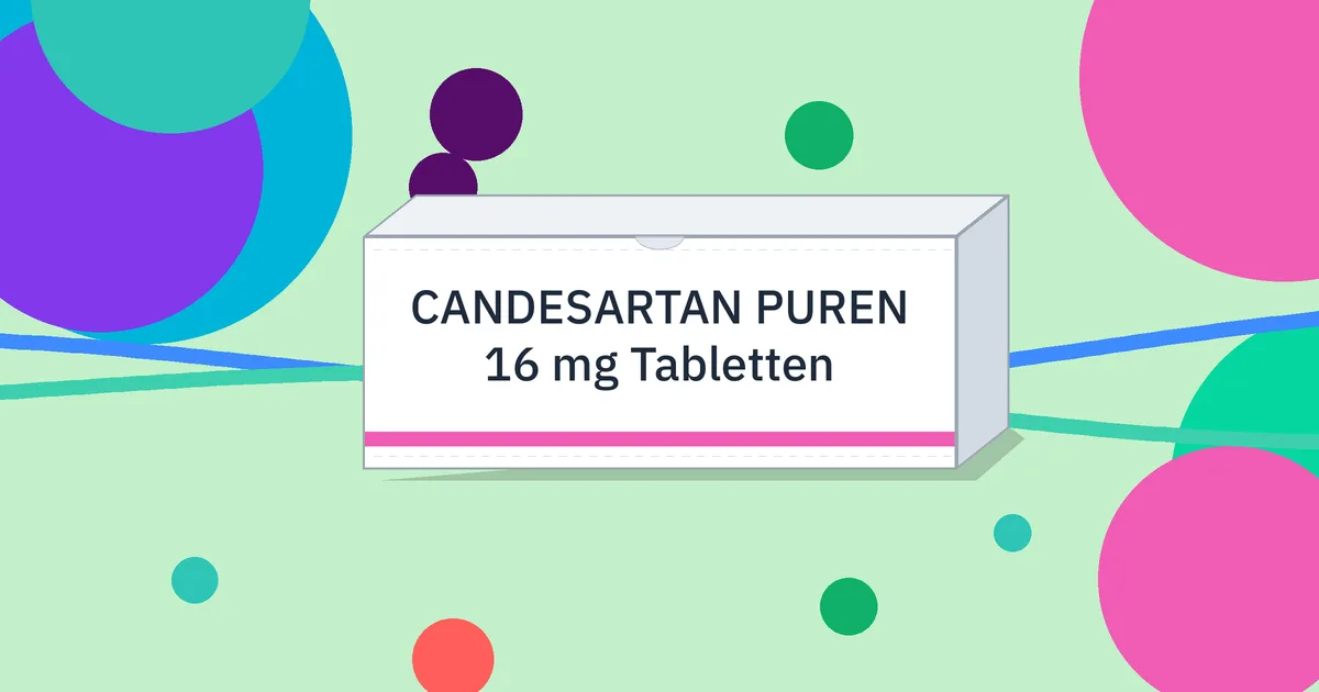 Symbolbild: Packung mit der Aufschrift CANDESARTAN PUREN 16 mg Tabletten (PZN 11353871) – Verfügbarkeit und Bezug in Apotheken in Frankfurt am Main