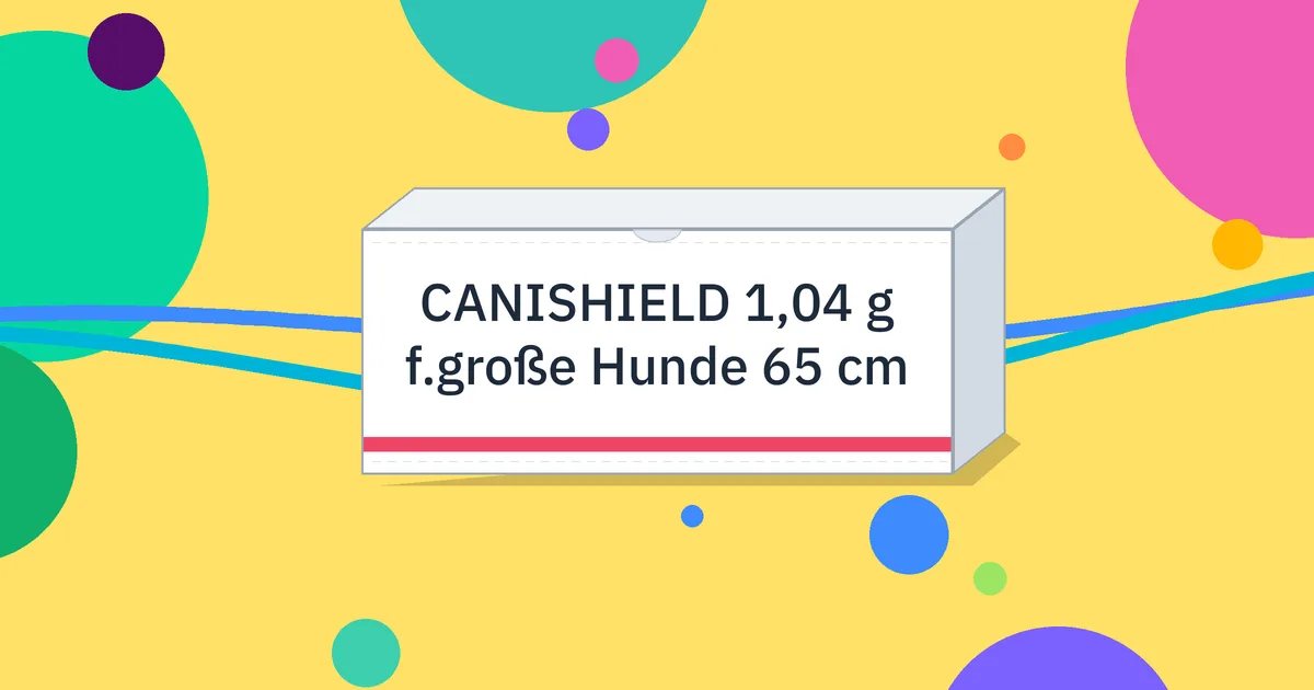 Symbolbild: Packung mit der Aufschrift CANISHIELD 1,04 g f.große Hunde 65 cm (PZN 15371280) – Verfügbarkeit und Bezug in Apotheken in Frankfurt am Main
