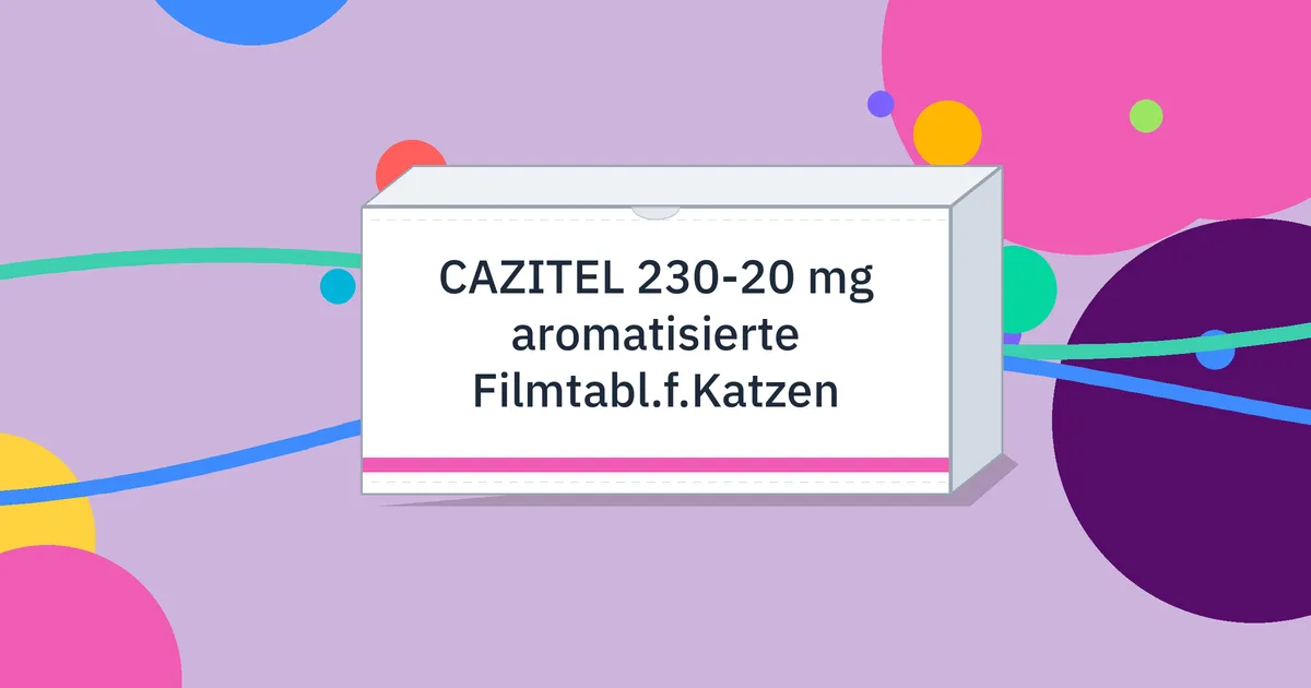 Symbolbild: Packung mit der Aufschrift CAZITEL 230-20 mg aromatisierte Filmtabl.f.Katzen (PZN 12731298) – Verfügbarkeit und Bezug in Apotheken in Frankfurt am Main