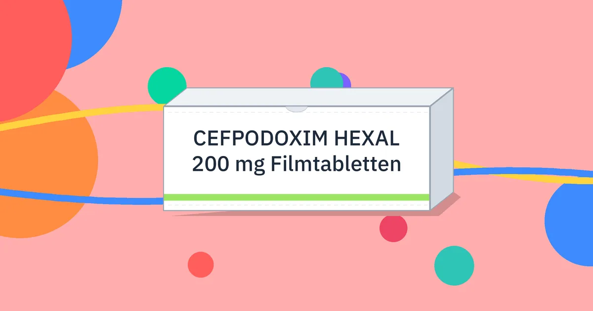 Symbolbild: Packung mit der Aufschrift CEFPODOXIM HEXAL 200 mg Filmtabletten (PZN 00829402) – Verfügbarkeit und Bezug in Apotheken in Frankfurt am Main