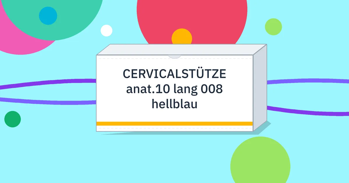 Symbolbild: Packung mit der Aufschrift CERVICALSTÜTZE anat.10 lang 008 hellblau (PZN 08895663) – Verfügbarkeit und Bezug in Apotheken in Frankfurt am Main