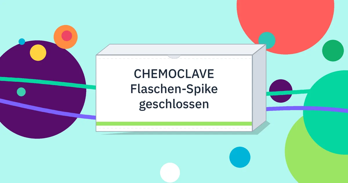 Symbolbild: Packung mit der Aufschrift CHEMOCLAVE Flaschen-Spike geschlossen (PZN 18499158) – Verfügbarkeit und Bezug in Apotheken in Frankfurt am Main