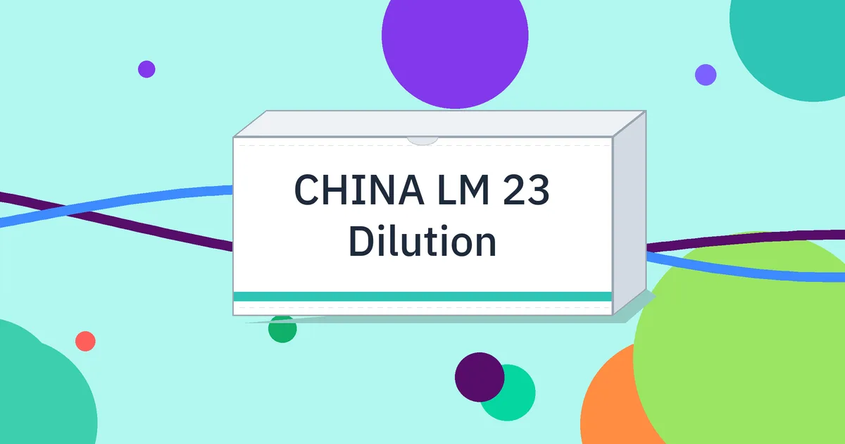 Symbolbild: Packung mit der Aufschrift CHINA LM 23 Dilution (PZN 12813955) – Verfügbarkeit und Bezug in Apotheken in Frankfurt am Main