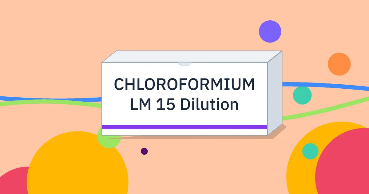 Symbolbild: Packung mit der Aufschrift CHLOROFORMIUM LM 15 Dilution (PZN 13444589) – Verfügbarkeit und Bezug in Apotheken in Frankfurt am Main