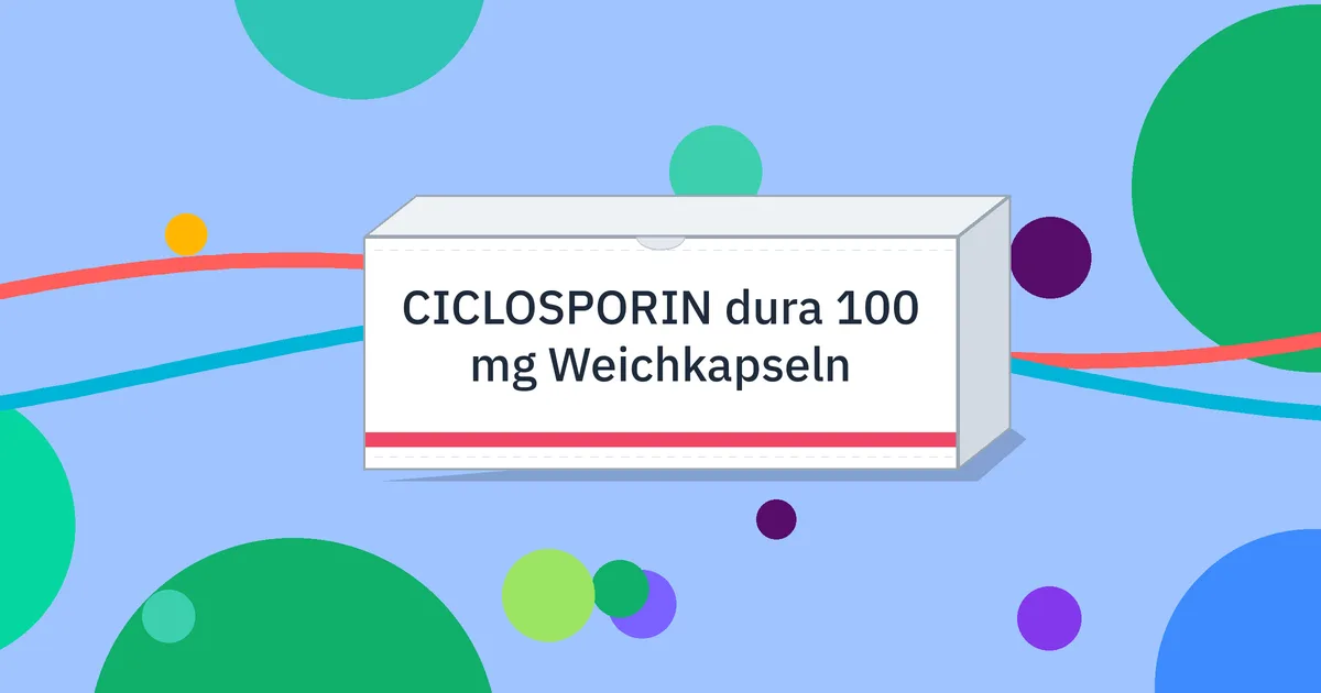 Symbolbild: Packung mit der Aufschrift CICLOSPORIN dura 100 mg Weichkapseln (PZN 06064538) – Verfügbarkeit und Bezug in Apotheken in Frankfurt am Main