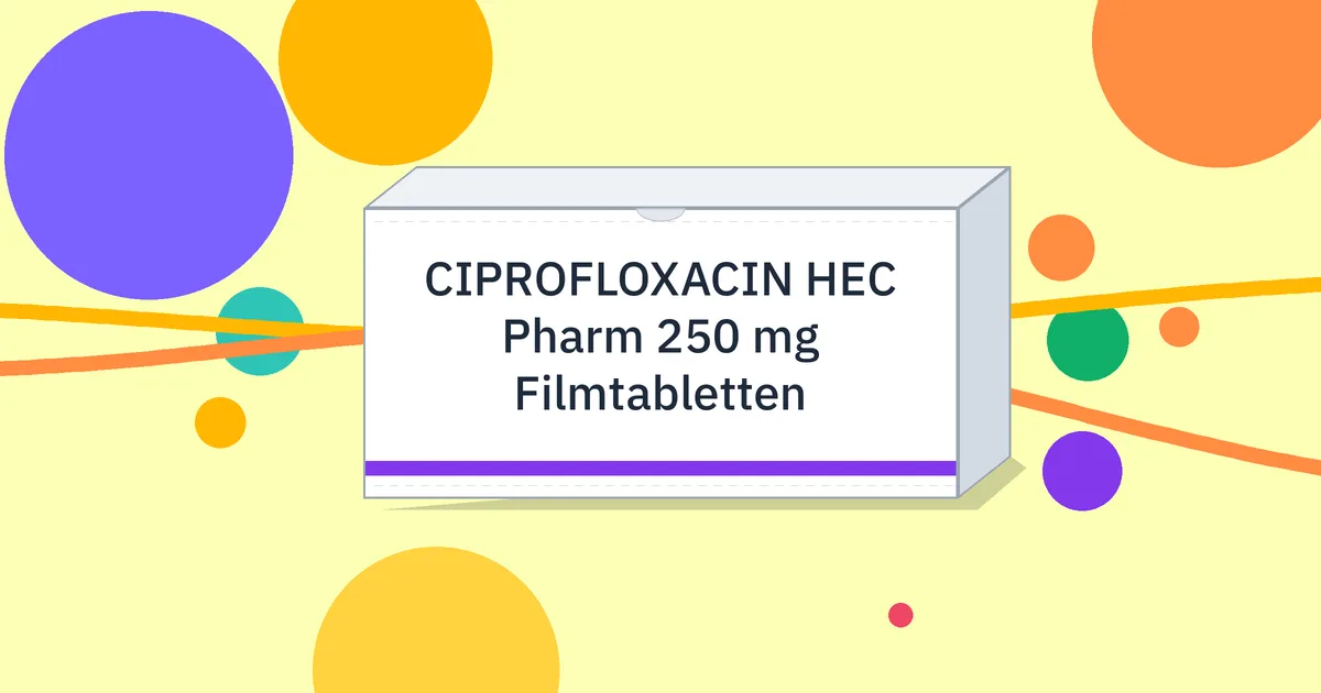 Symbolbild: Packung mit der Aufschrift CIPROFLOXACIN HEC Pharm 250 mg Filmtabletten (PZN 10410727) – Verfügbarkeit und Bezug in Apotheken in Frankfurt am Main