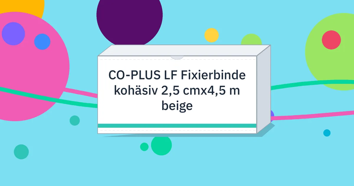 Symbolbild: Packung mit der Aufschrift CO-PLUS LF Fixierbinde kohäsiv 2,5 cmx4,5 m beige (PZN 19177652) – Verfügbarkeit und Bezug in Apotheken in Frankfurt am Main