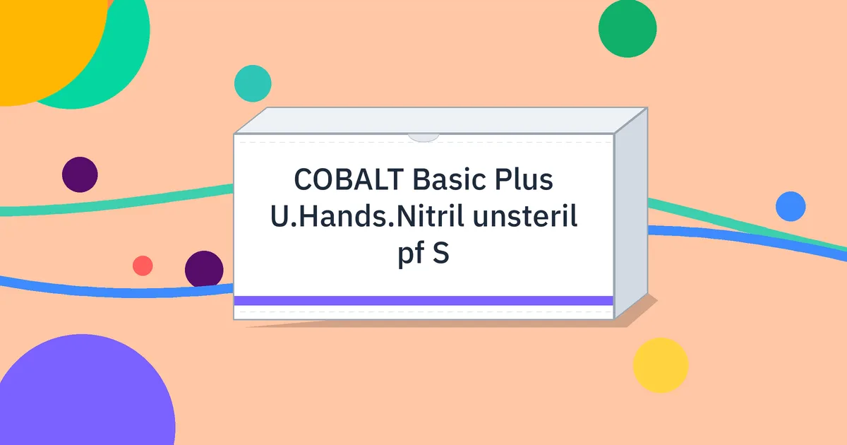 Symbolbild: Packung mit der Aufschrift COBALT Basic Plus U.Hands.Nitril unsteril pf S (PZN 15560176) – Verfügbarkeit und Bezug in Apotheken in Frankfurt am Main