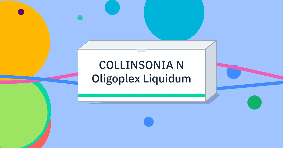 Symbolbild: Packung mit der Aufschrift COLLINSONIA N Oligoplex Liquidum (PZN 03709928) – Verfügbarkeit und Bezug in Apotheken in Frankfurt am Main